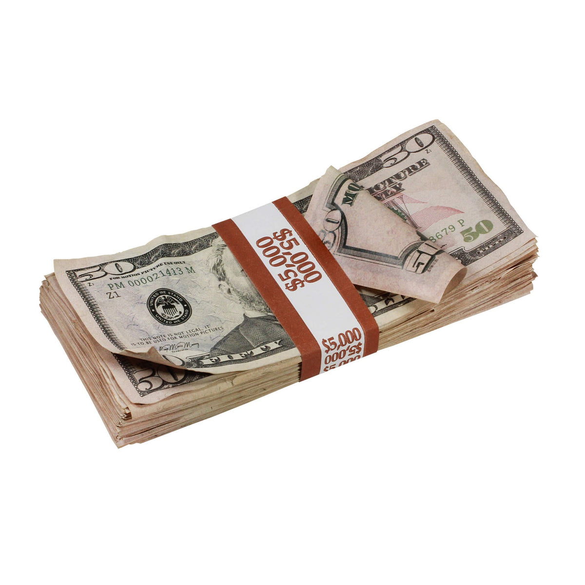 New Series $50's Aged $5,000 Full Print Prop Money Stack – Prop Movie Money