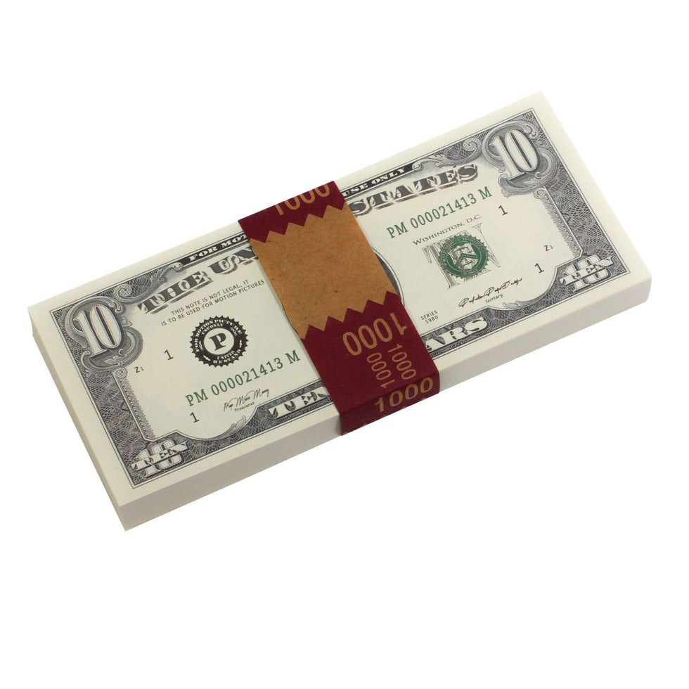 Series 1980s $10s Blank Filler $1,000 Prop Money Stack – Prop Movie Money